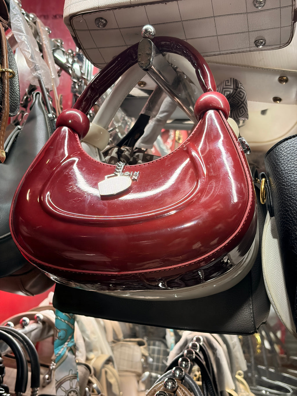 Stylish Glossy Patent Leather Shoulder Bag for Women – Wine Red ...